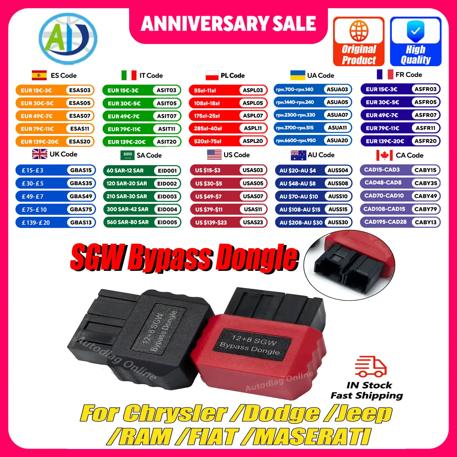 SGW Bypass Dongle For Chrysler/Dodge/Jeep/RAM/FIAT/MASERATI 12pin 8pin ...