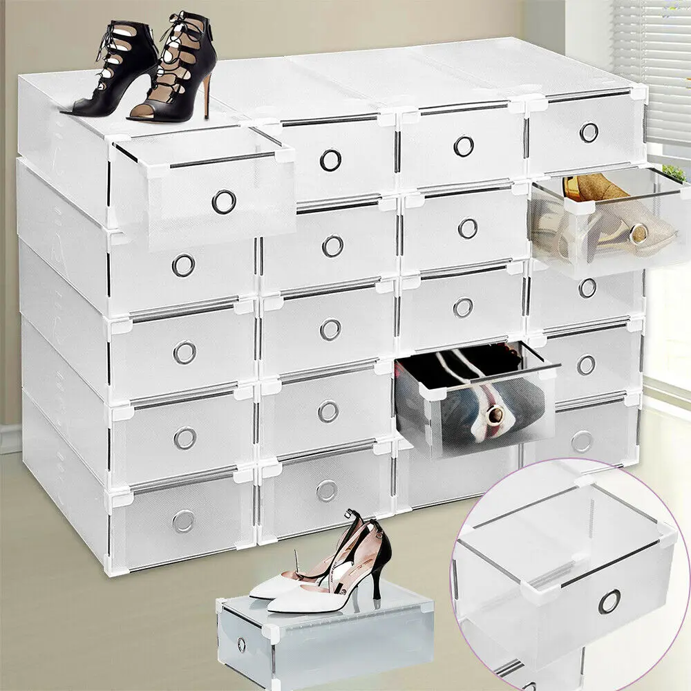 20-PCS-Foldable-Drawer-Type-Shoe-Box-Thickened-White-Shoe-Storage-Case ...