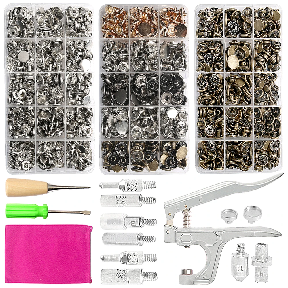 Stainless-Steel-Snap-Button-503-Fasteners-Buttons-Pliers-Punch-Hole ...