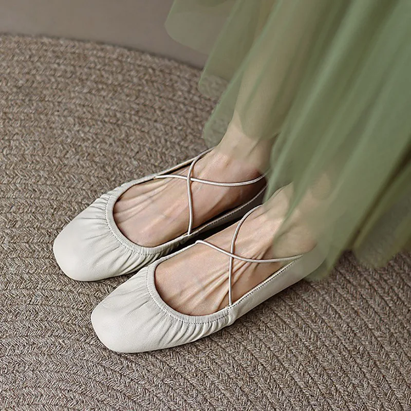 New-Women-s-Ballet-Flats-Elastic-Band-Slip-on-Flat-Shoes-Women-Square ...
