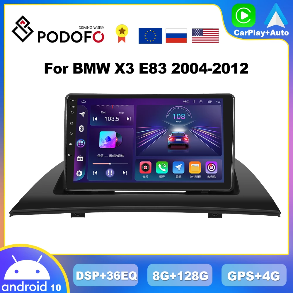 Podofo 8G+128G CarPlay Android Car Radio For BMW X3 E83 2004 2012 Multimedia Video Player GPS ...