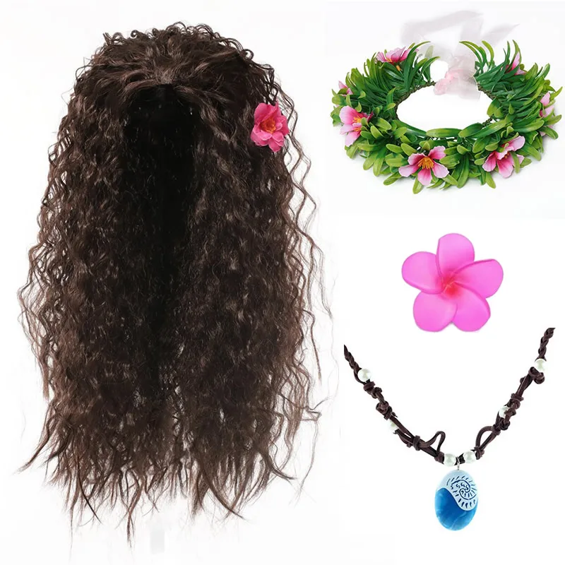 Disney-Gilrs-Moana-Wig-and-Necklace-Flower-Clip-Dress-up-Set-Moana ...