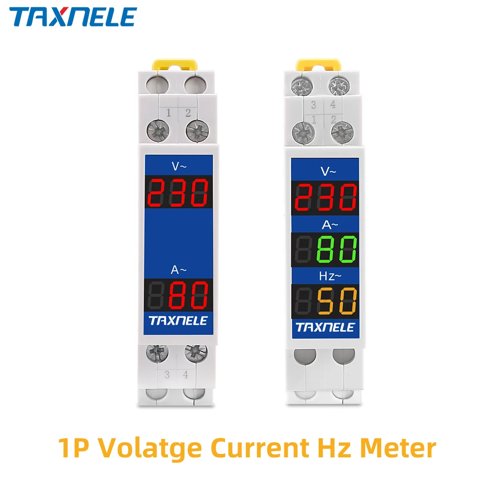 Din Rail 18mm Voltage Current HZ Meter AC 80-500V 220V 380V 100A ...