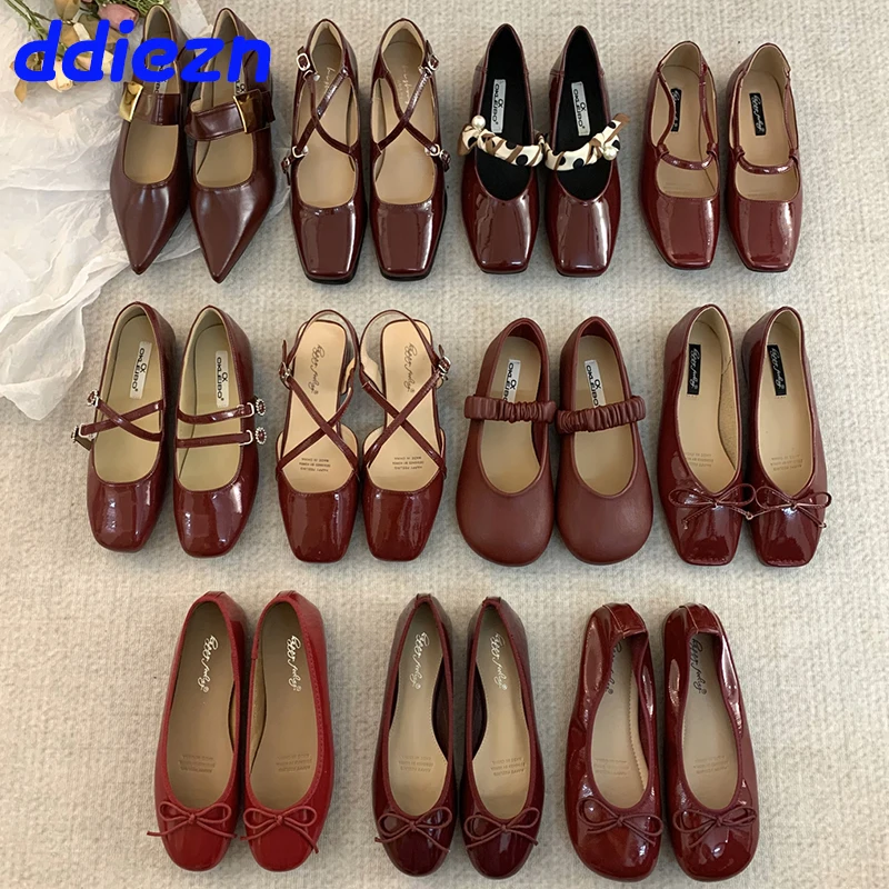 New-2024-Footwear-Red-Flats-Women-Mary-Janes-Lolita-Shoes-Fashion ...