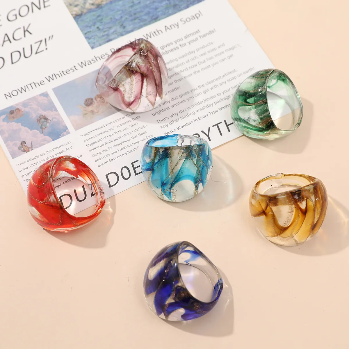 New Murano Glass Rings For Women Transparent Waves Finger Rings ...