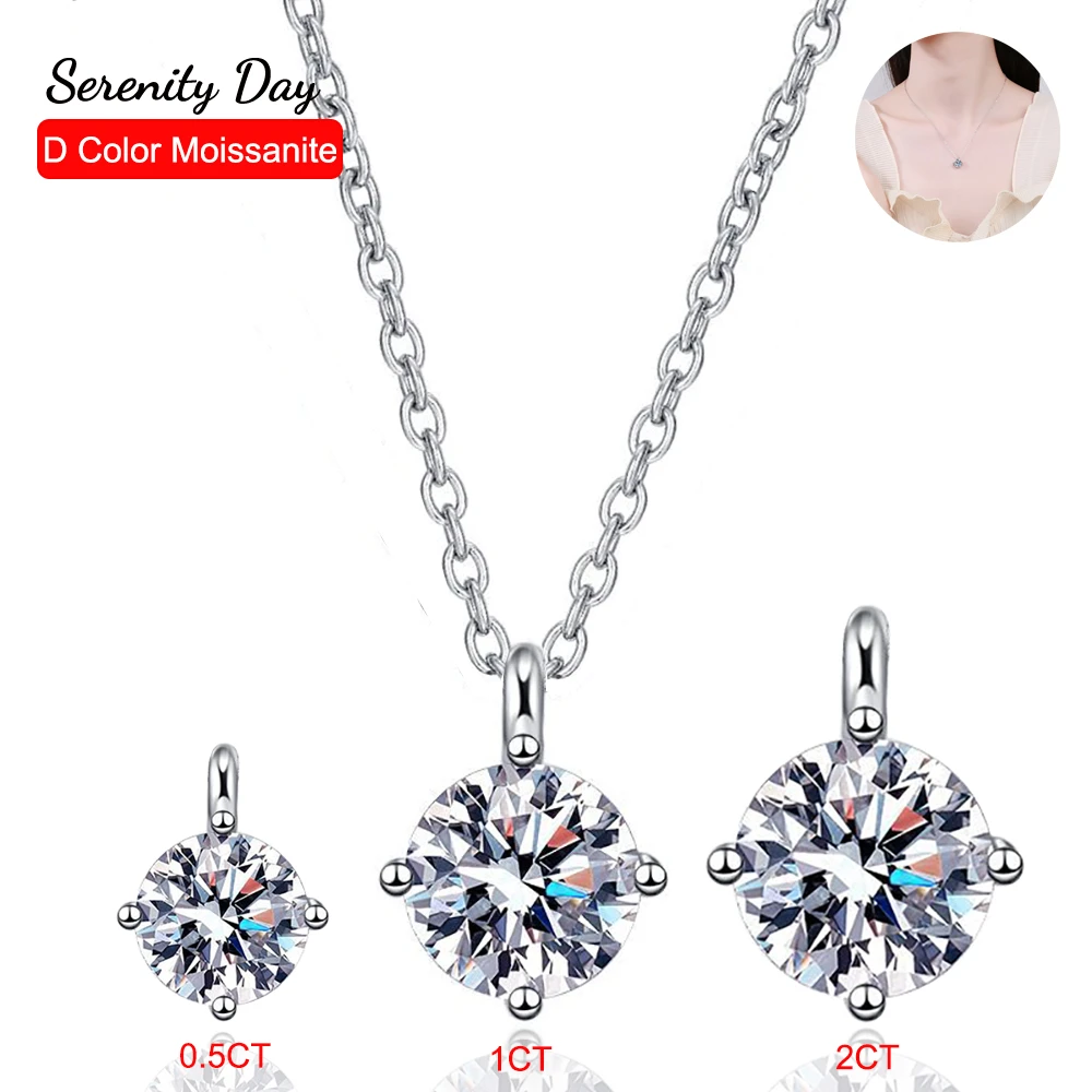 S925 스털링 실버 넥 체인 플레이트, Pt950 쥬얼리, 4 클로 D 컬러, 0.5 캐럿, 1ct, 2ct, 모이사나이트 펜던트 목걸이, 도매| | - AliExpress