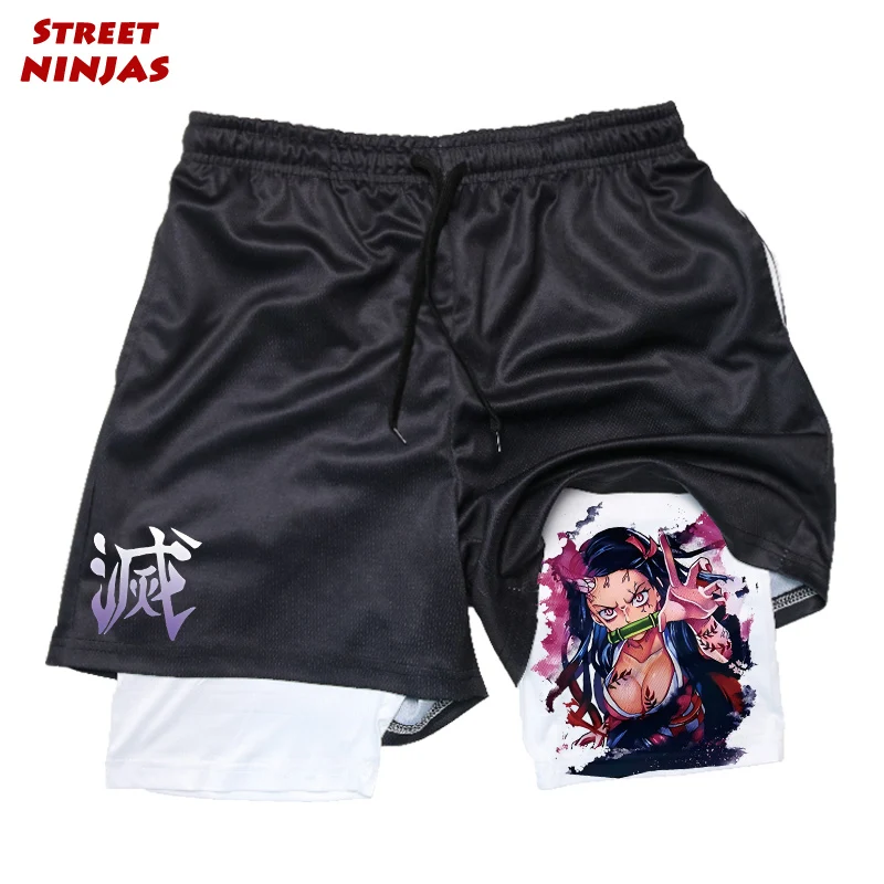 2-in-1-Gym-Workout-Shorts-for-Men-Women-Nezuko-Demon-Slayer-Anime ...