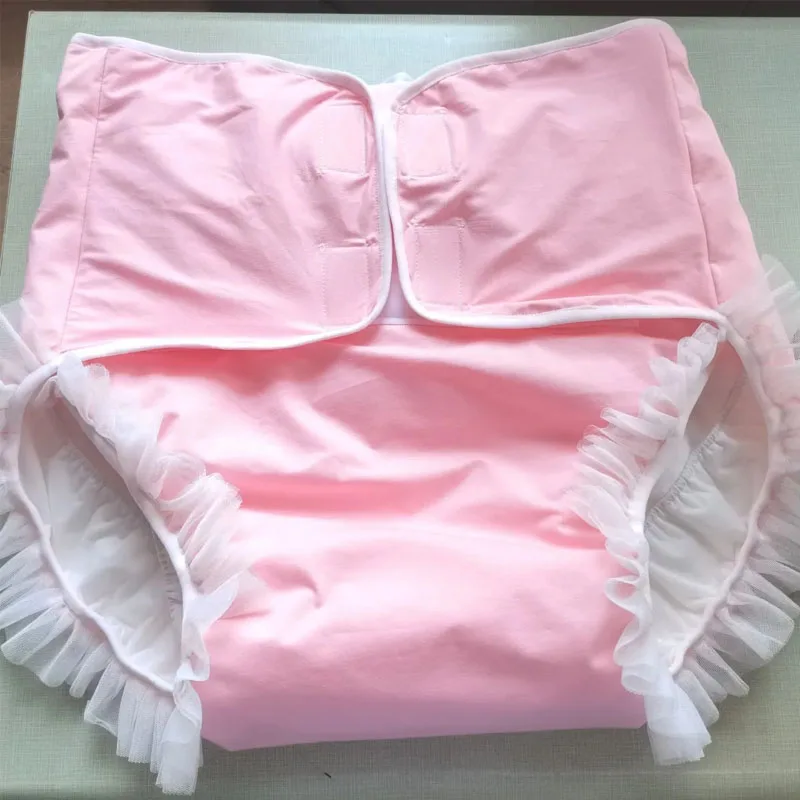 ABDL-Pink-Ruffle-Edge-Adult-Baby-Diaper-Pants-Clip-Cotton-Leak-Proof ...