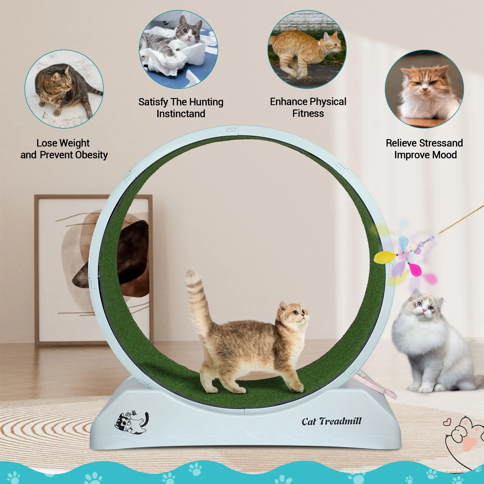 Noiseless Cat Running Toy Wheel Exercise Treadmill Cat Fitness Roller ...