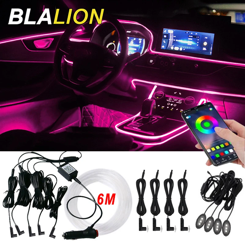 Car Atmosphere Lights EL Neon Wire Strip Light RGB Multiple Modes App ...