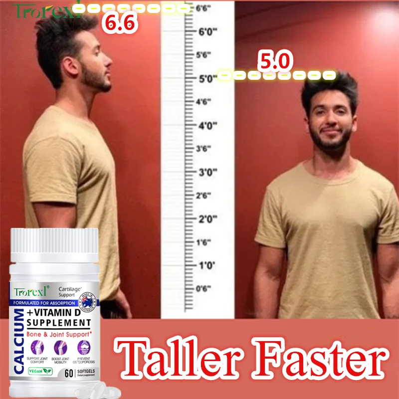 Height Growth Calcium Vitamin D Pills Natural Vegan Capsules To Grow ...