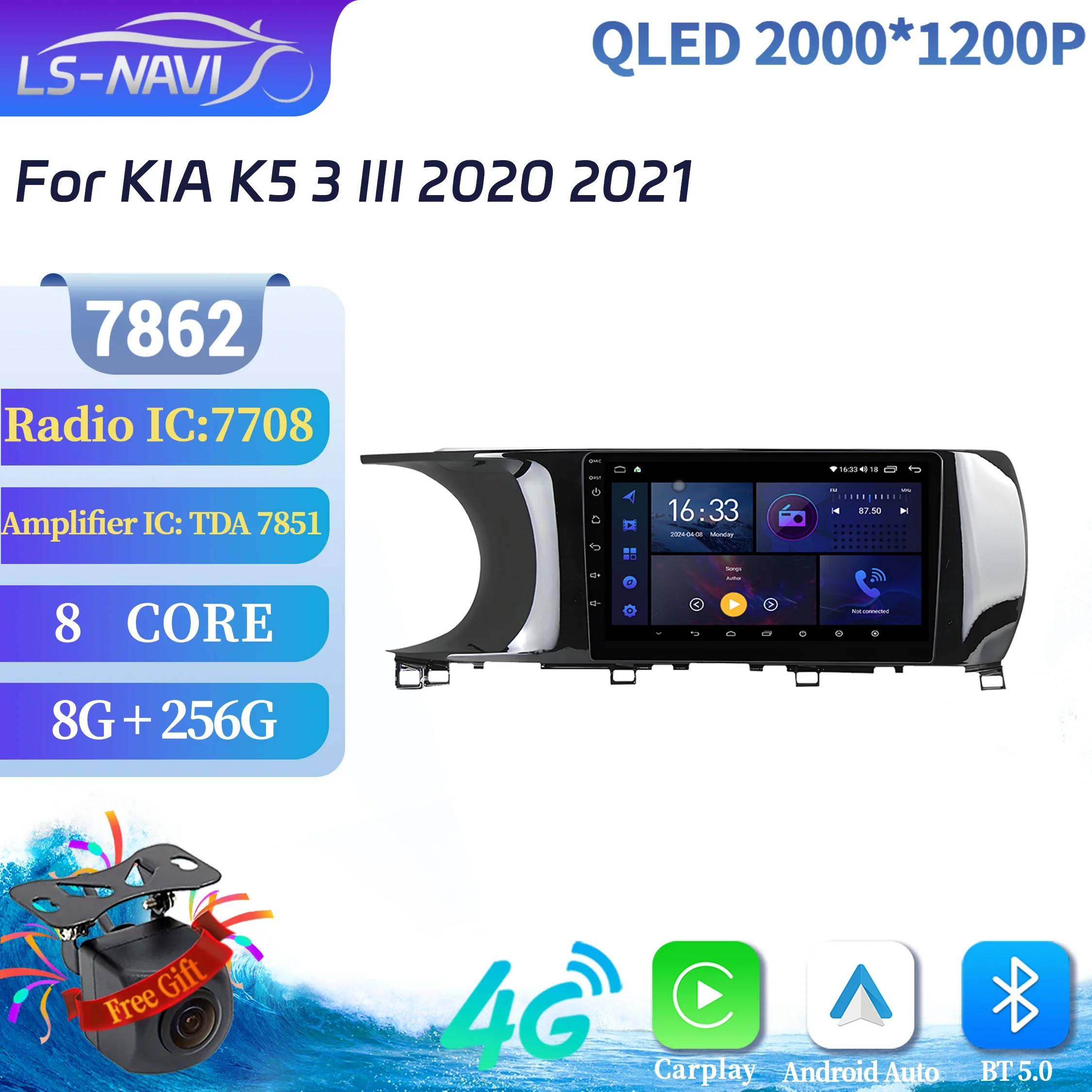 Car Radio GPS Android 14 For KIA K5 3 III 2020 2021 Multimedia Navigation Carplay 7862S 8G 256G ...