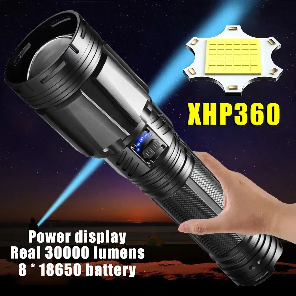XHP360-300W-Super-Bright-LED-Flashlight-Rechargeable-Tactical-Torch ...