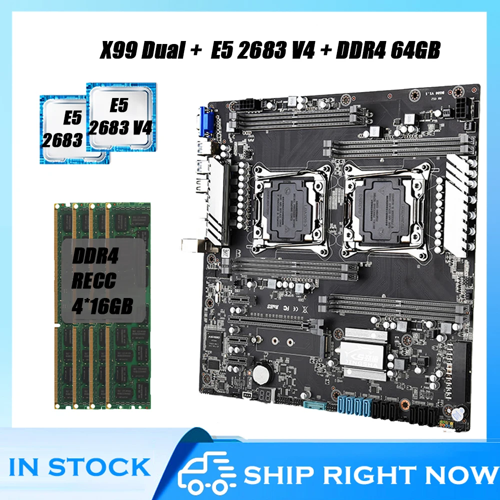 X99 Dual CPU Motherboard Combo Xeon with E5 2683 V4 DDR4 64GB RECC Up ...