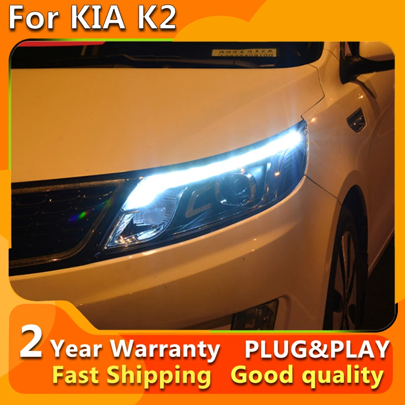 Cars Headlight For KIA K2 RIO 2011 2014 Headlights LED DRL Running ...