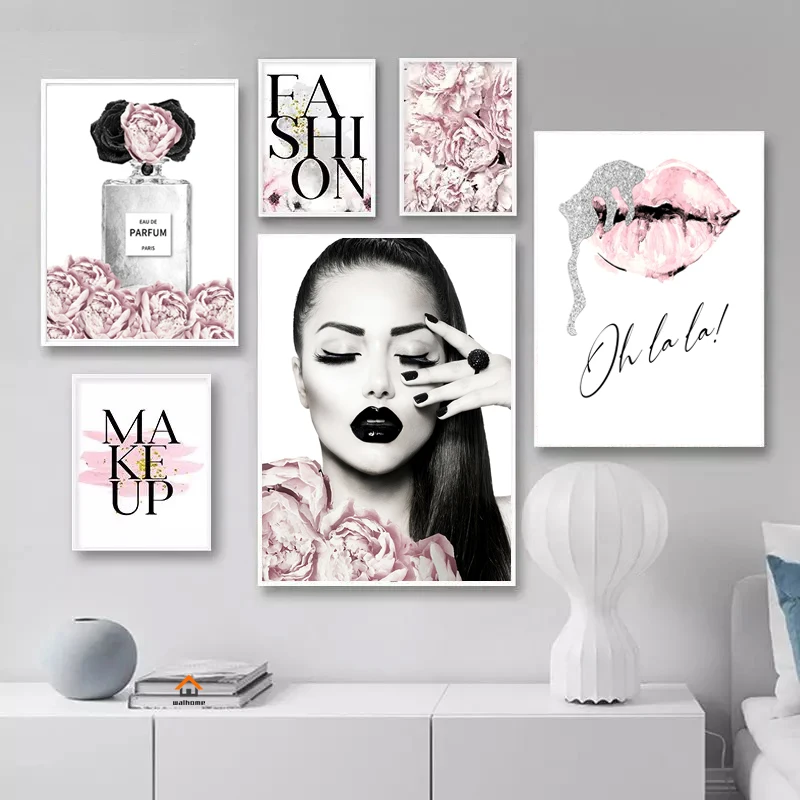 Fashion-Pink-Flower-Perfume-Sexy-Lips-Women-Makeup-Poster-Canvas ...