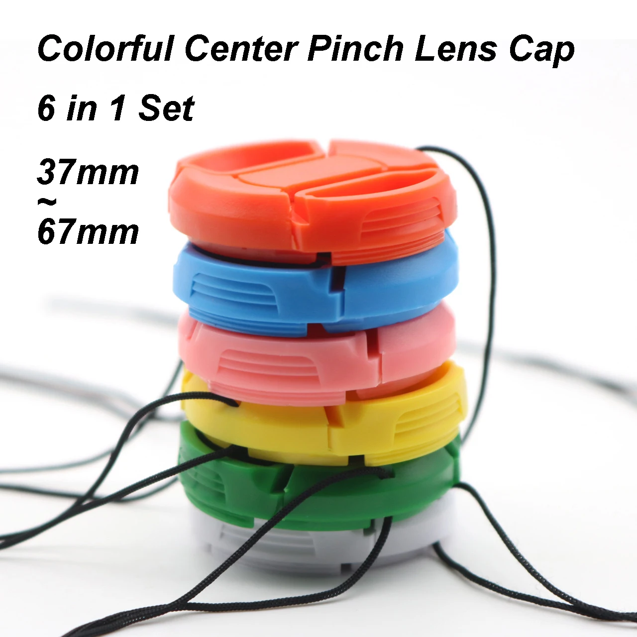 6 in 1 Set Colorful Center Pinch Lens Cap Lid Universal 37 40.5 43 46 ...