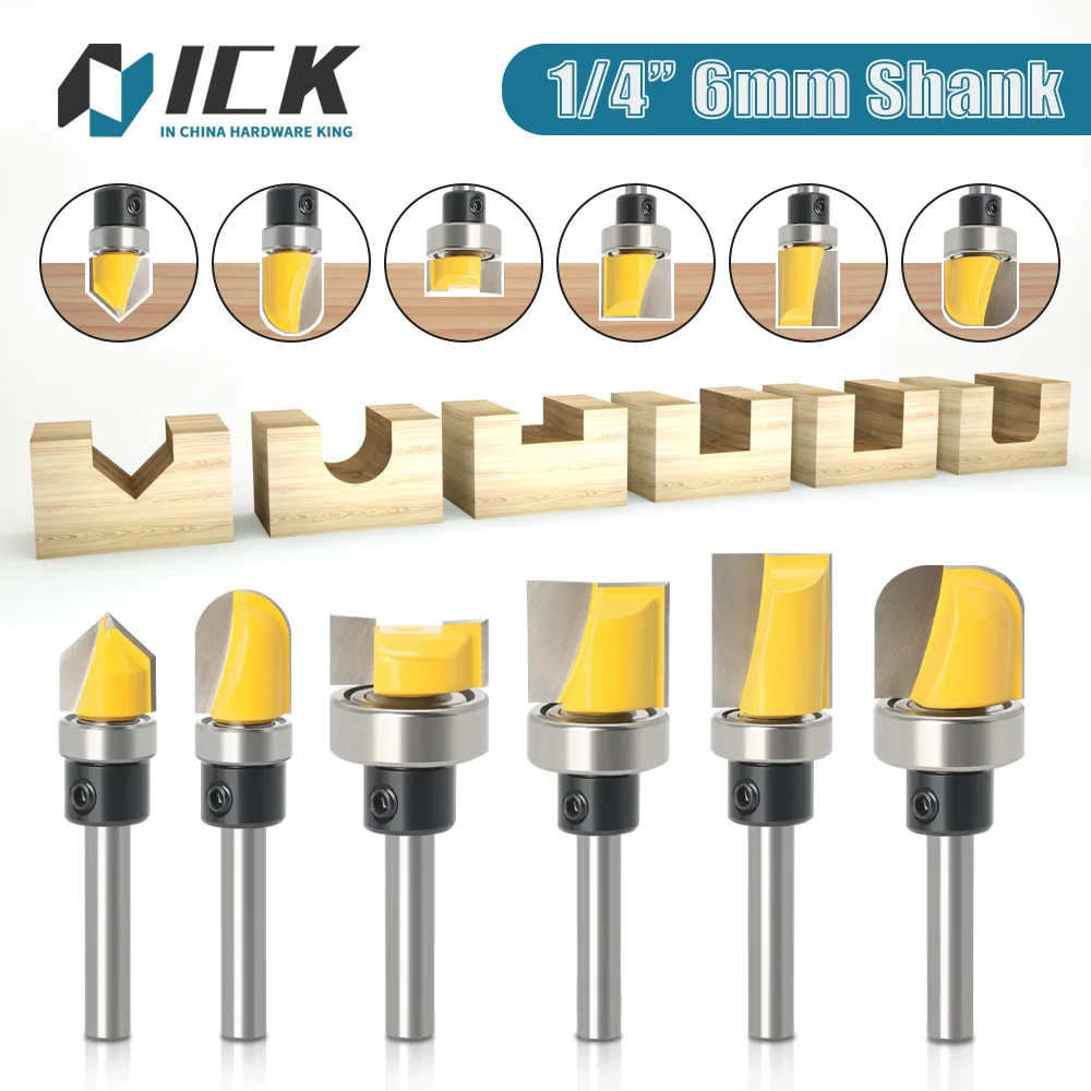 6mm/6.35mm Shank Router Bit Set With Bearing Trimming Bit Straight ...