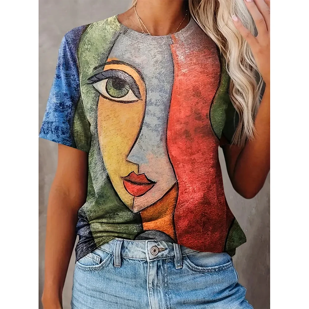 Camisetas-de-manga-corta-con-estampado-de-cara-abstracta-en-3d-para ...