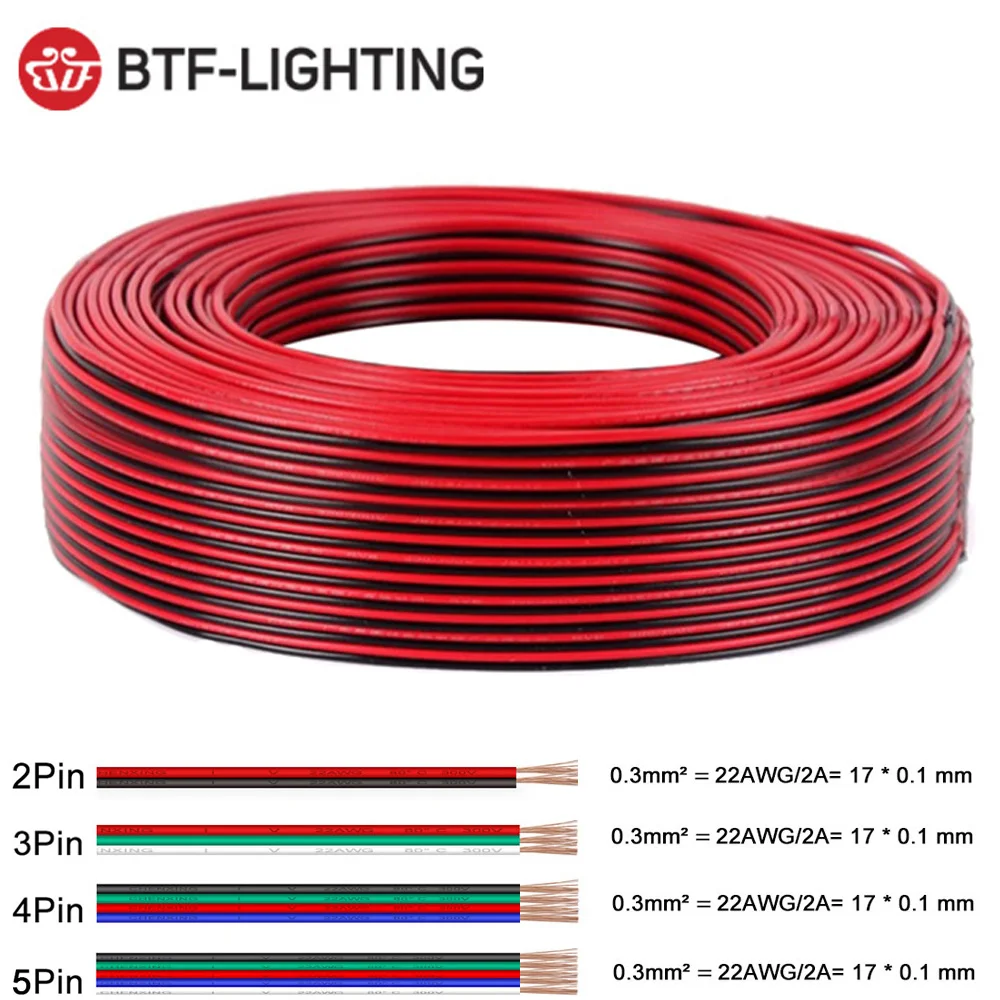 10 Meters 22 AWG Electric Wires Flexible LED Power Cables WS2812B ...