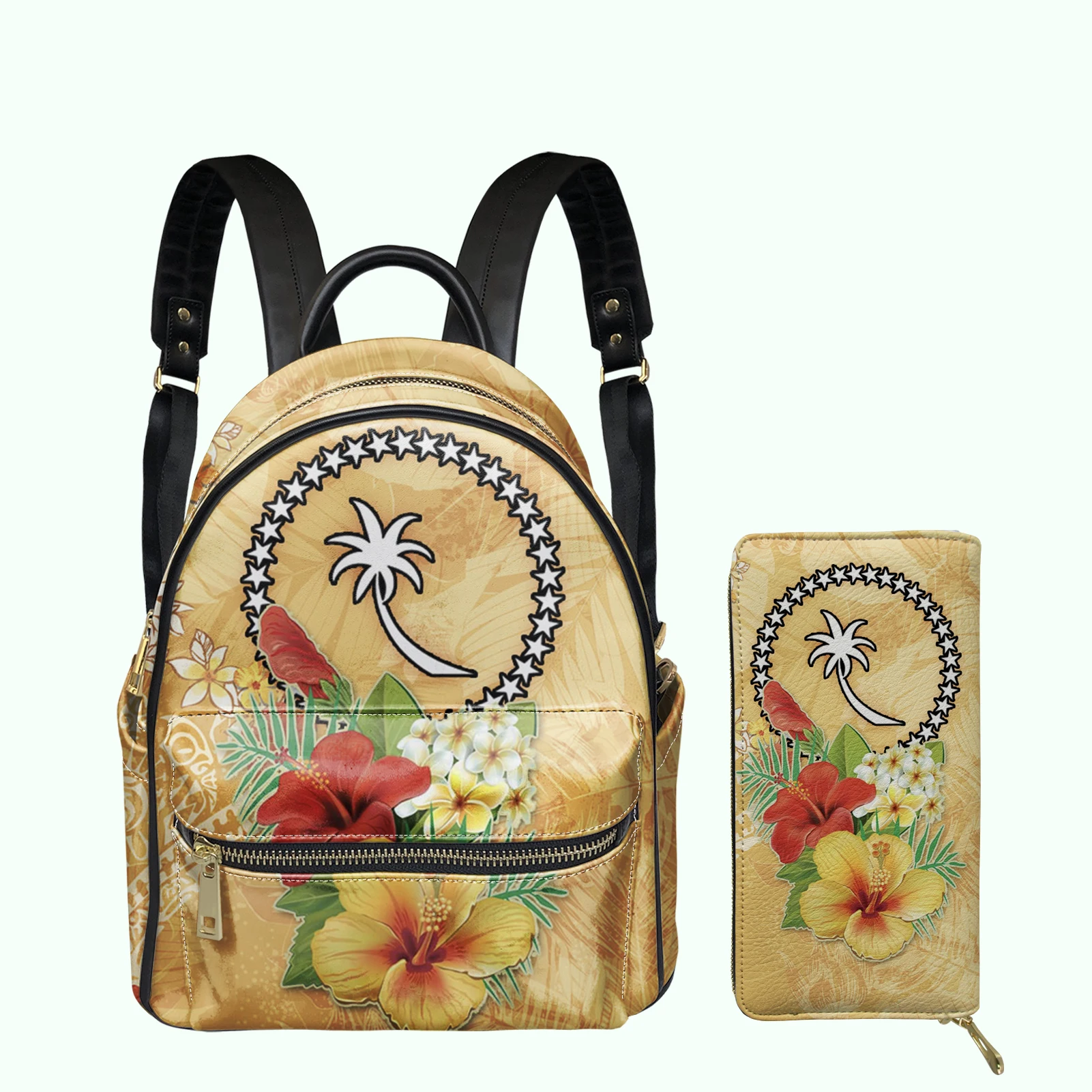 Chuuk-Flag-Polynesian-Hibiscus-Print-Ladies-Mini-Backpack-Wallet-2pcs ...