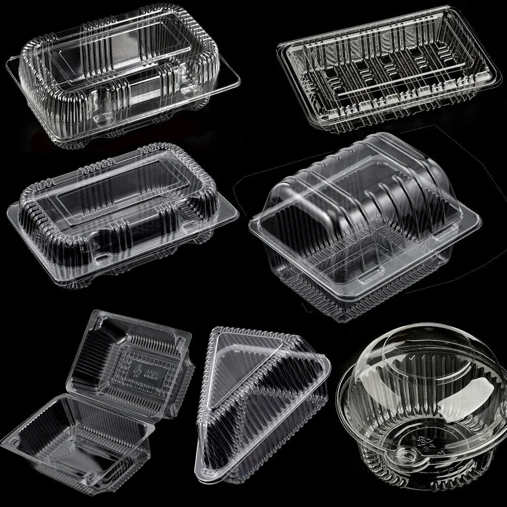 100x-Disposable-Clear-Plastic-Box-Containers-Light-Use-For-Bakes-Cake ...