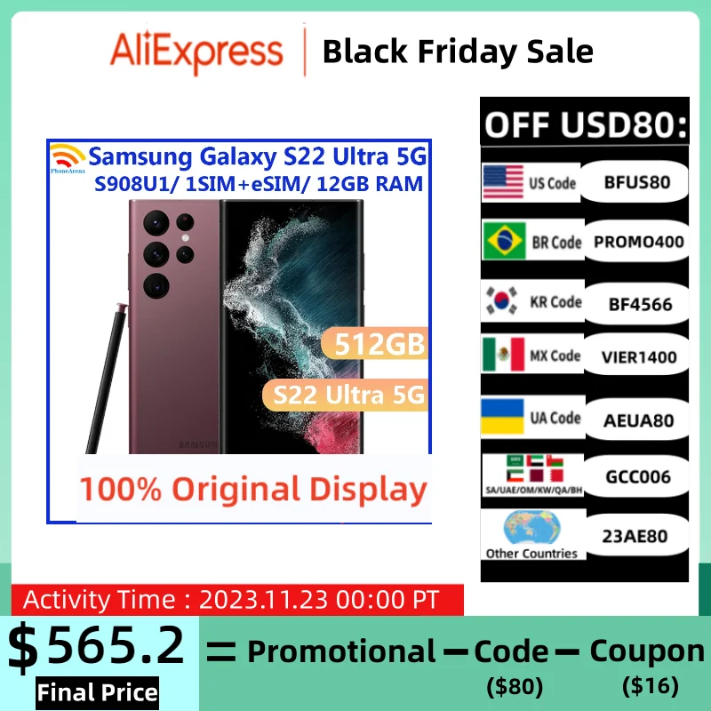 Samsung-Galaxy-S22-Ultra-5G-S908U1-512GB-ROM-12GB-RAM-6-8-Snapdragon-8 ...