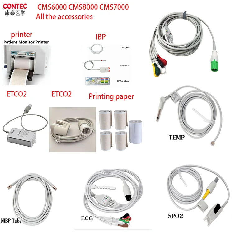 CONTEC-CMS8000-CMS6000-CMS5100-TS1-Patient-Monitor-ECG-cable-SPO2-probe ...