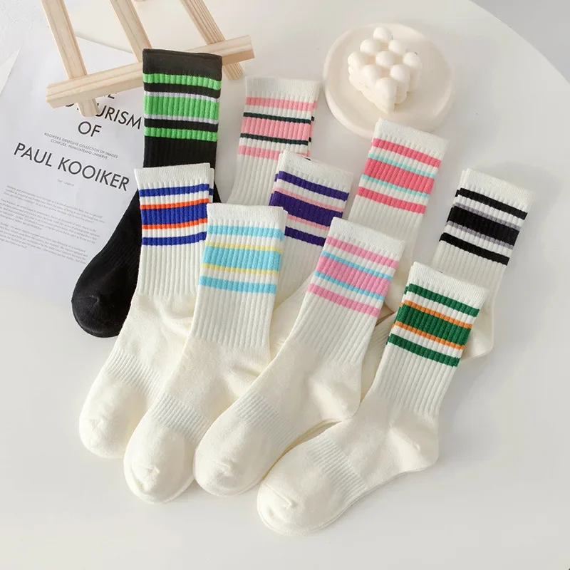 New Color Blocking Striped Cotton Sports Socks Men Women Fitness ...