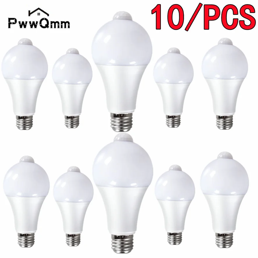 E27 PwwQmm 10PCS/ lot PIR Motion Sensor Lamp 9W 12W 15W 18/220V LED Bulb with Motion Sensor ...