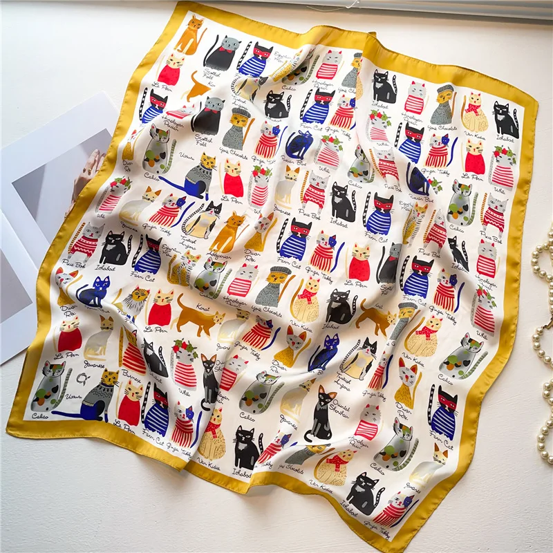 2023-Silk-Shawl-Print-Headscarf-Cat-Hair-Wrap-Neckerchief-Female-Satin ...