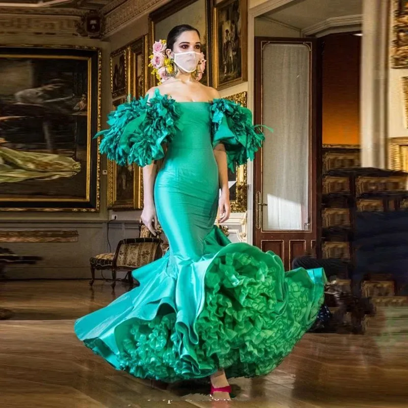 Green-Party-Dress-Off-Shoulder-Spanish-Flamenco-Dresses-Ruffles-Prom ...