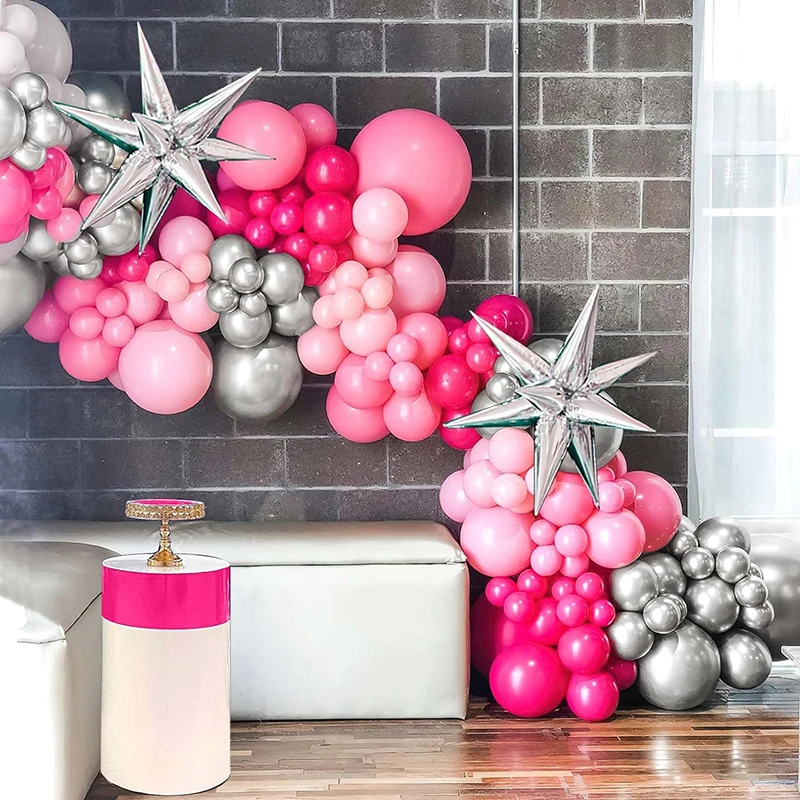 163Pcs-Pink-Silver-Balloon-Garland-Arch-Kit-Pink-and-Silver-Starburst ...