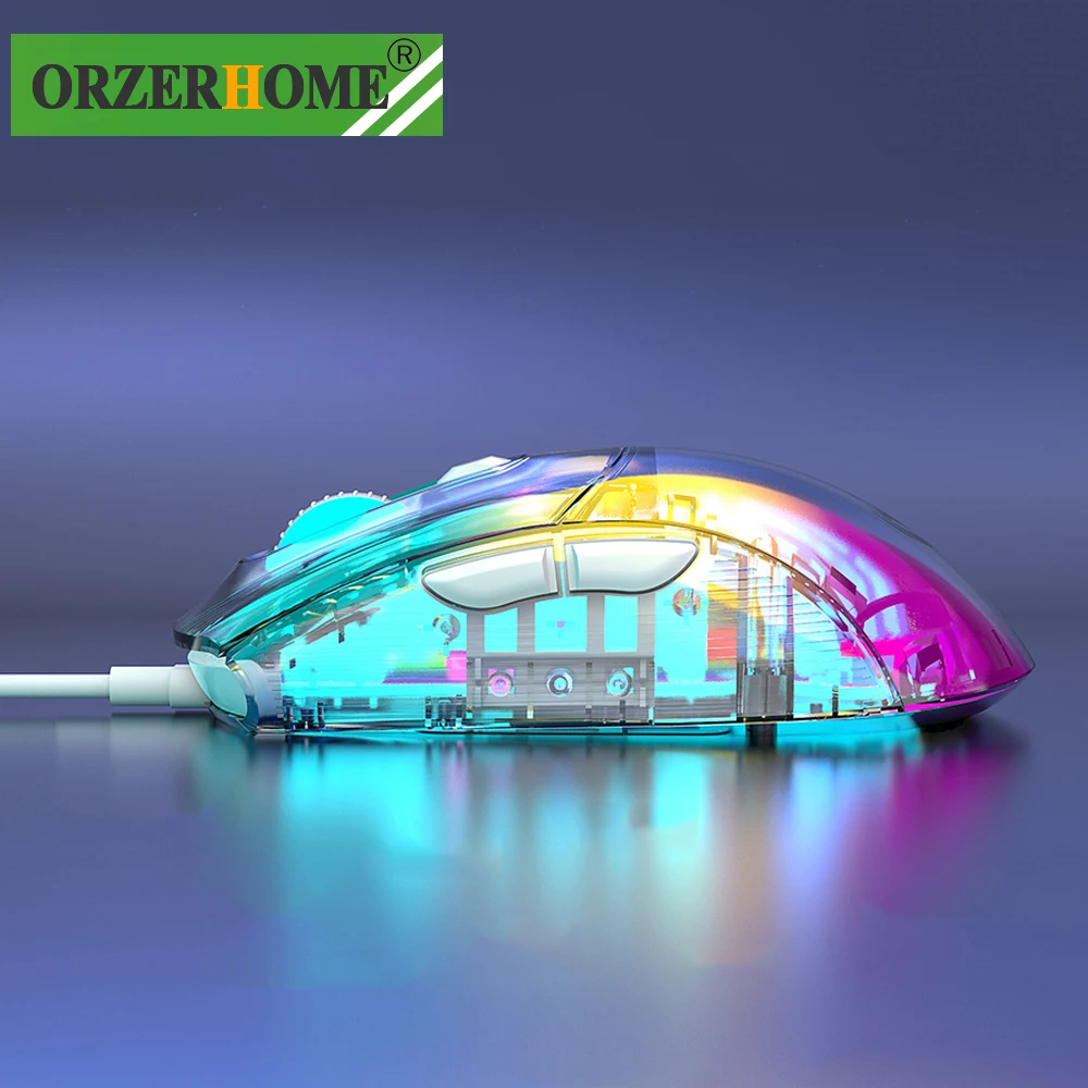 ORZERHOME Transparent RGB Wired Mouse 7 key Macro Programming 12800 DPI ...
