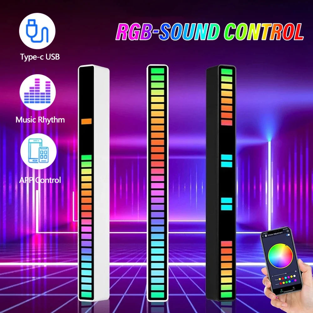 Rgb 사운드 컨트롤 라이트 바 픽업 리듬 라이트 음악 자동차 홈 Usb 주변 조명 분위기 디스코 게임 컴퓨터용 야간 램프