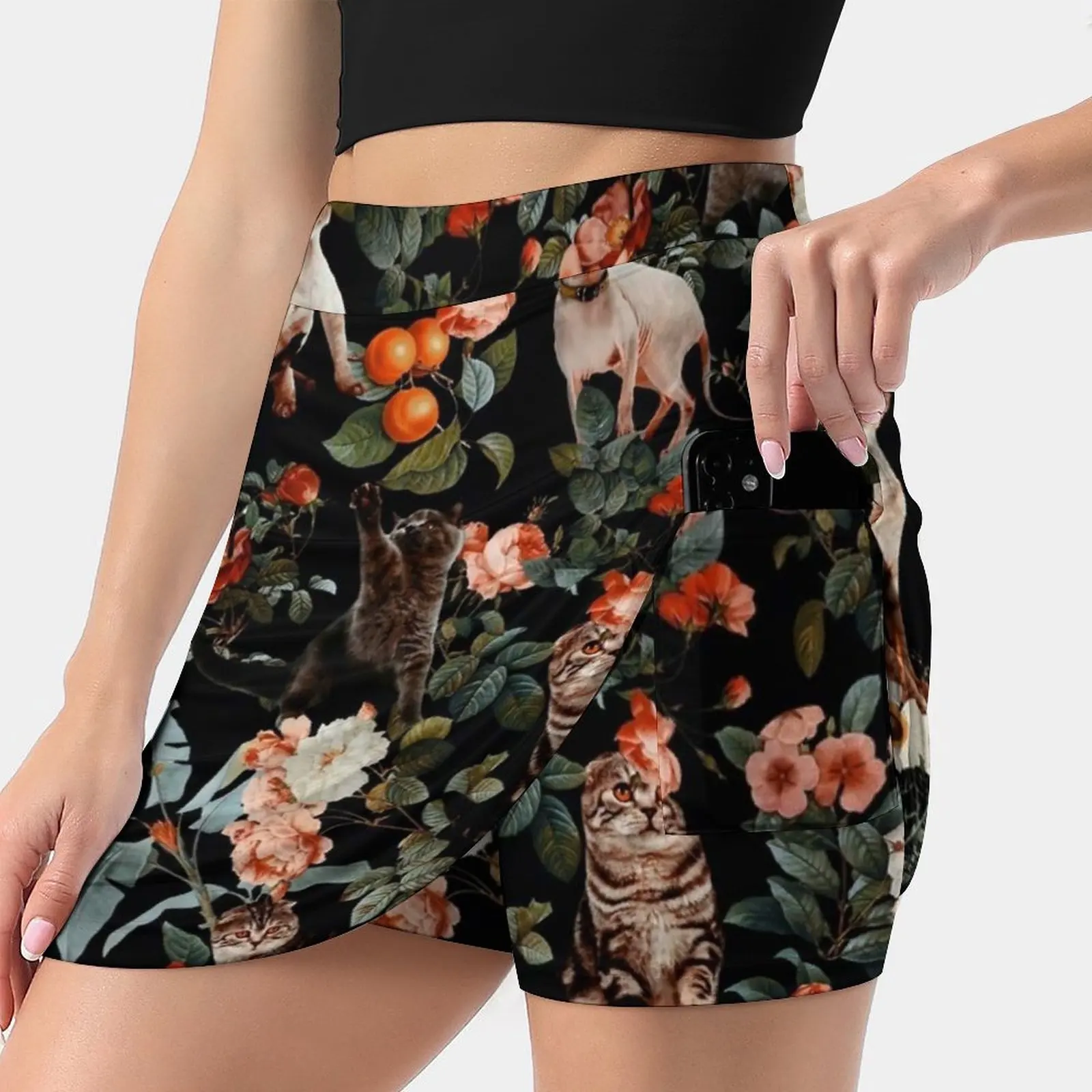 Floral-And-Cats-Pattern-Women-s-skirt-Mini-Skirts-A-Line-Skirt-With ...
