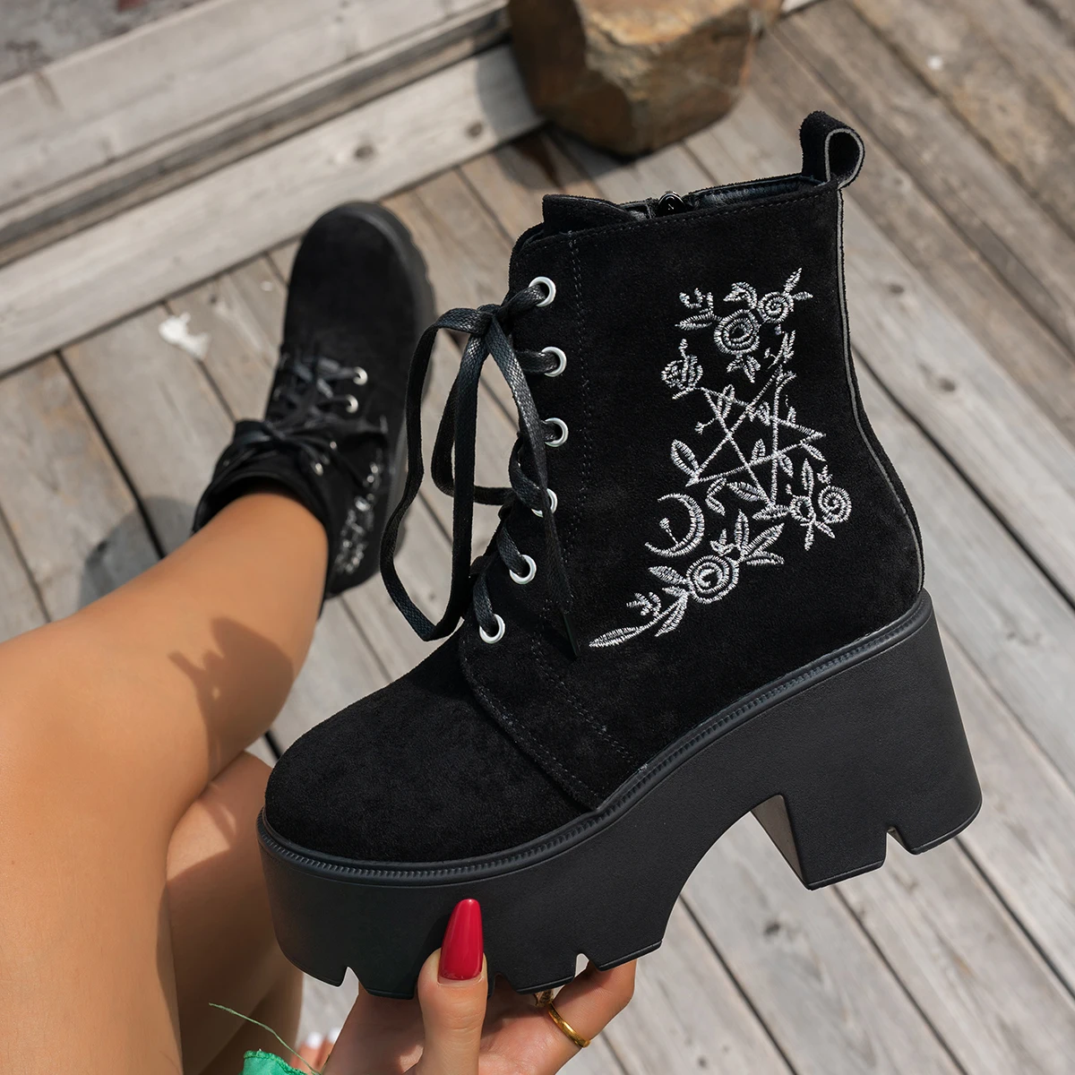 Botas de moto góticas Punk para mujer, zapatos de tacón alto con ...