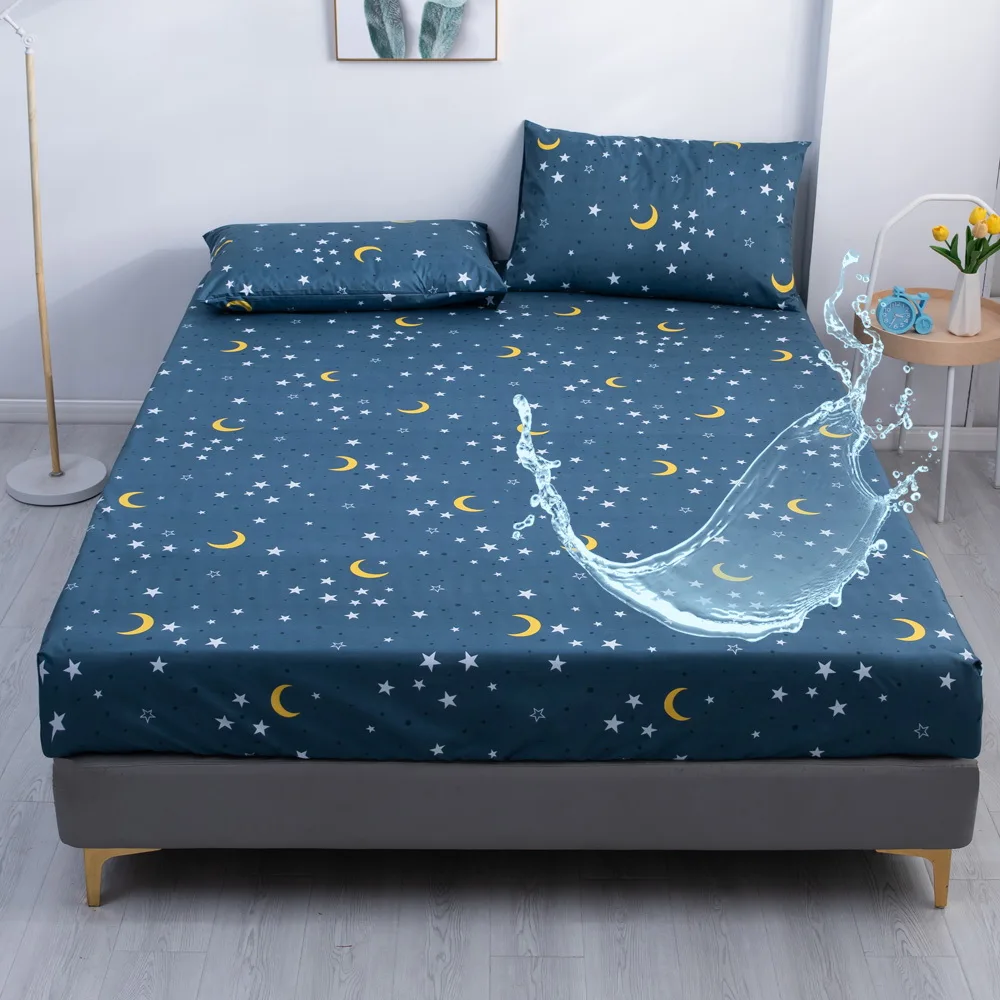 1-Piece-of-Blue-Star-moon-Pattern-Waterproof-Bedsheet-Bedroom-Printed ...