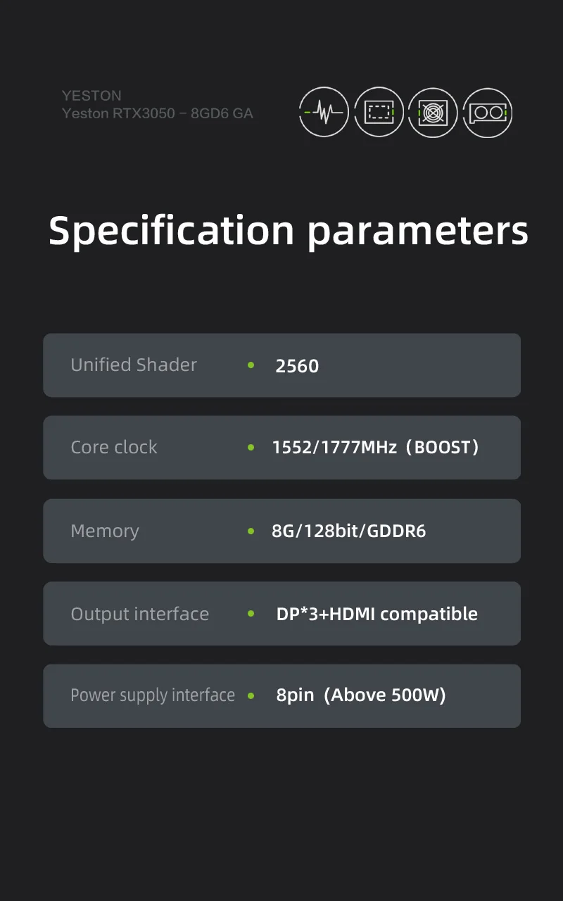 YESTON GeForce RTX 3050 Gaming Graphics Card RTX3050 8G D6 GA 8G/128bit ...