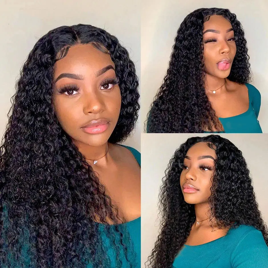 YAWAWE-Preplucked-Kinky-Curly-Glueless-Human-Hair-Wigs-For-Black-Women ...