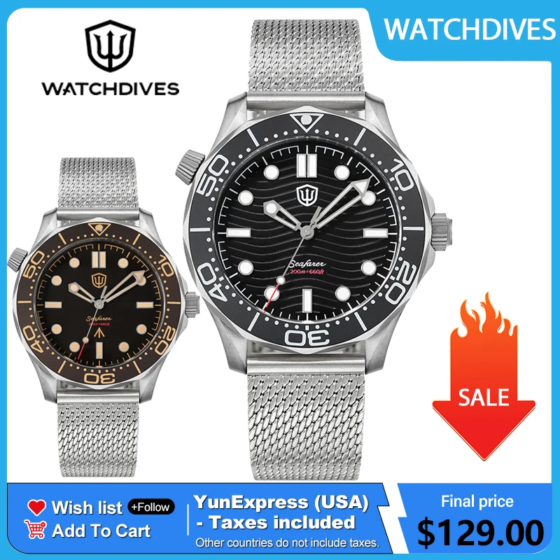 Watchdives 42mm Titanium Dive Watch NTTD VH31 Sweep Second Quartz ...