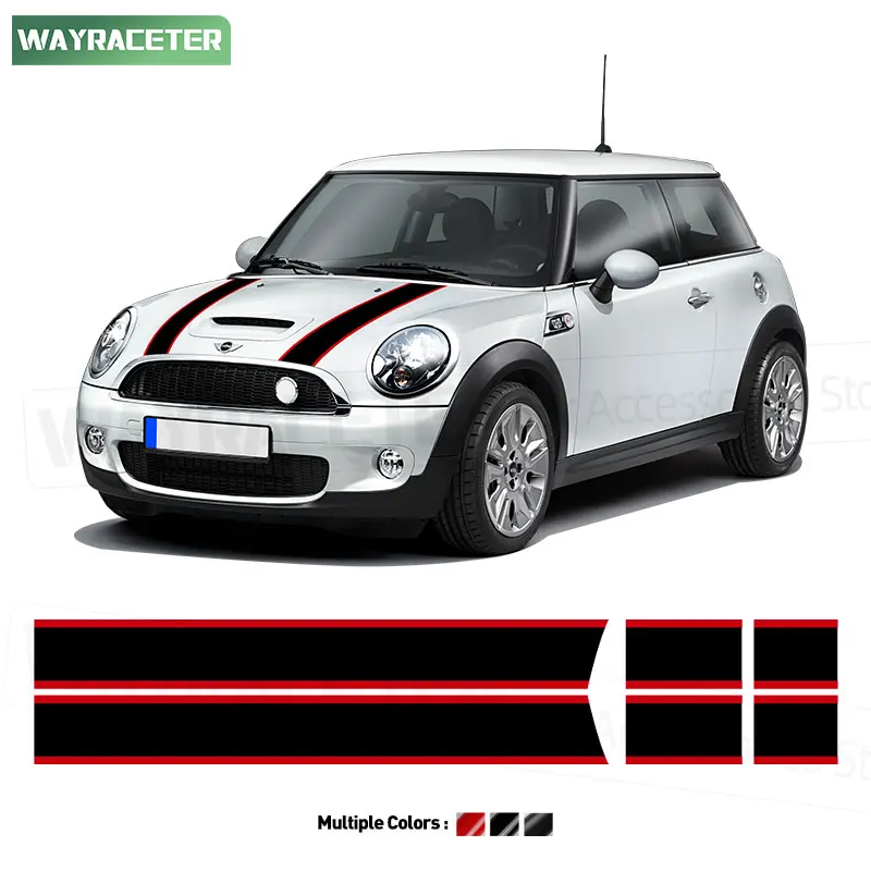 Matte-Glossy-Black-Hood-Sticker-Bonnet-Stripes-Rear-Trunk-Graphics ...