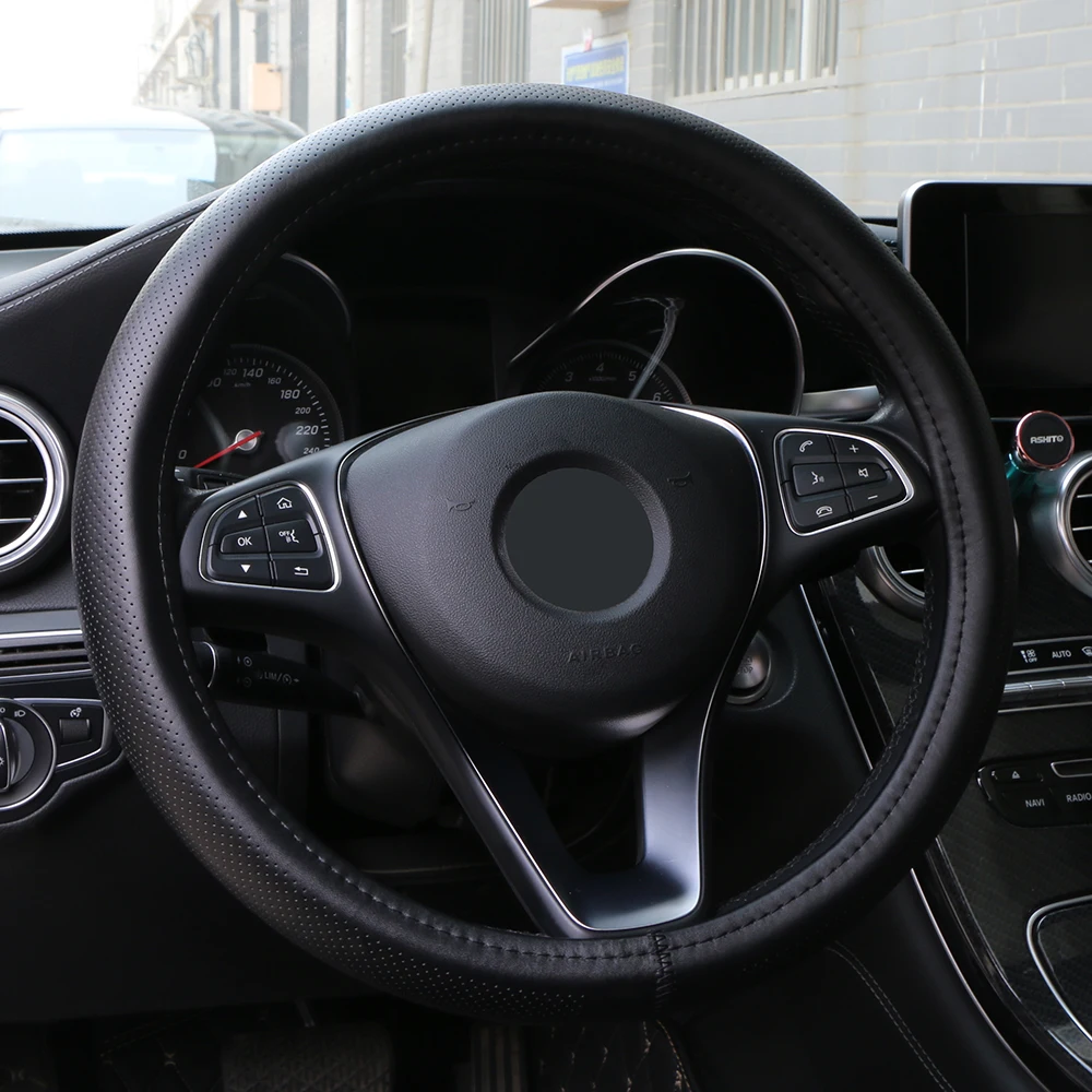 Genuine leather car steering wheel cover wavy lines design universal ...