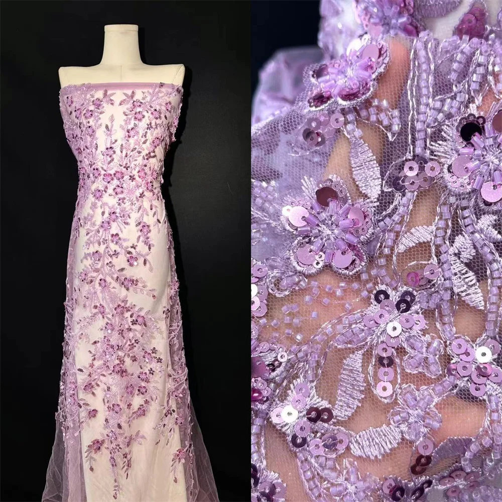 3D-Embossed-Net-Lace-Pure-White-Beads-Sequins-Fabric-Party-Evening ...