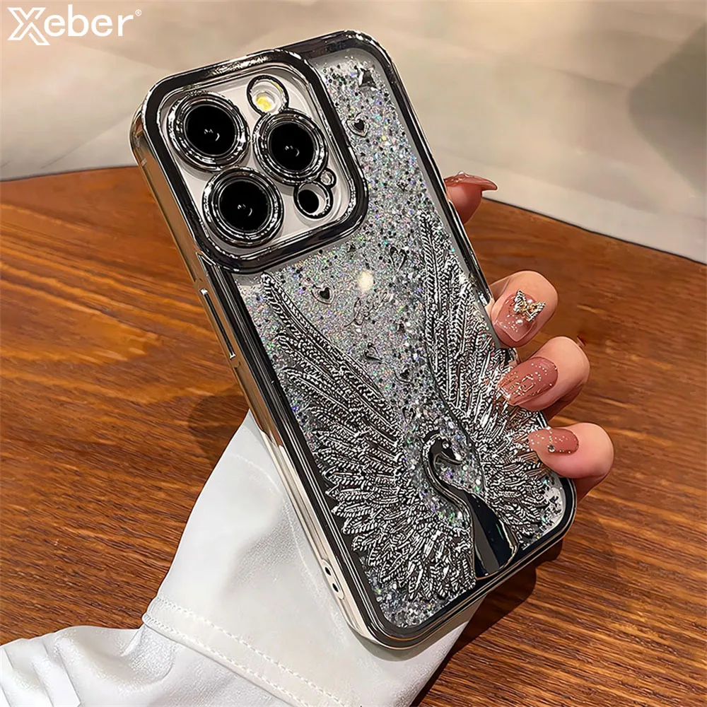 Luxury Plating Bling Glitter Quicksand Cartoon Swan Phone Case for ...