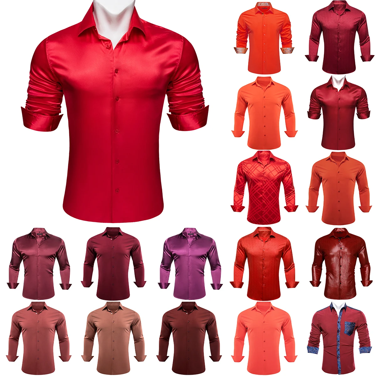 30-Colors-Red-Burgundy-Shirts-for-Men-Silk-Long-Sleeve-Slim-Fit-Solid ...