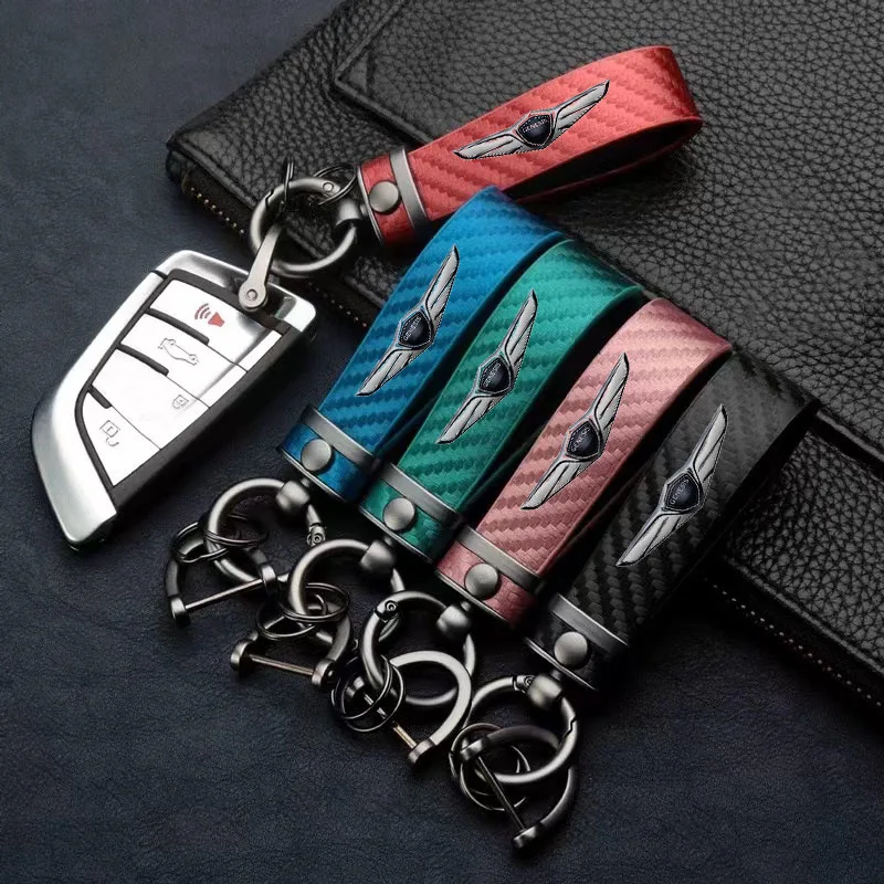 Carbon Fiber Pattern Leather Car Keychain Car Logo Keyring for GENESIS ...