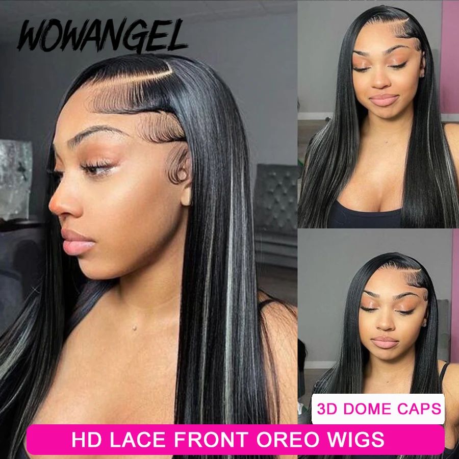 Wowangel 13x6 Hd Lace Front Human Hair Wig Straight 1b613 Oreo Highlight Wigs Glueless Wig Human ...