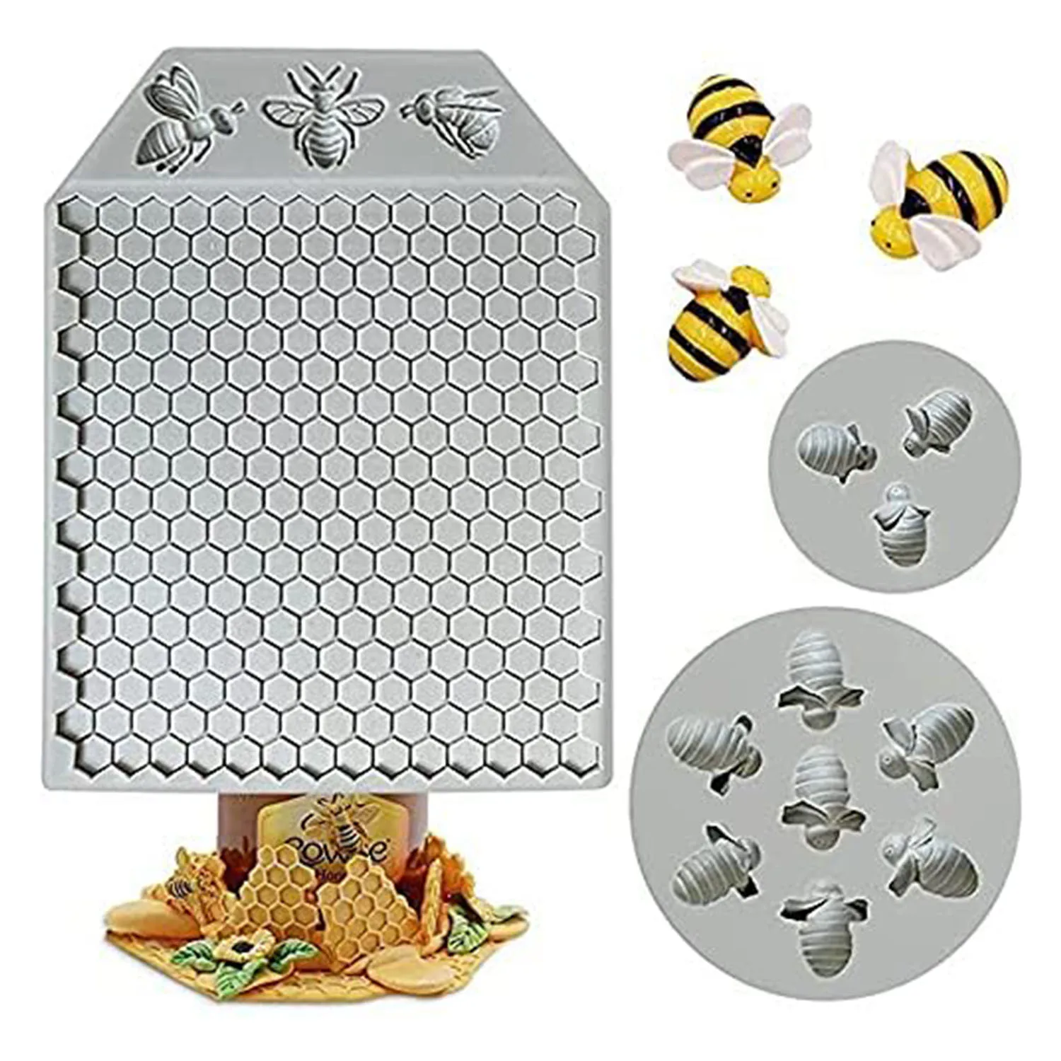 3Pcs Bumble Bee Honeycomb Silicone Molds for DIY Cake Fondant Biscuit ...