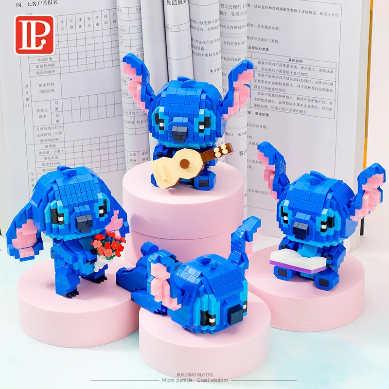 621pcs+ Stitch Micro Building Blocks DIY Guitar Book Funny Disney Lilo ...